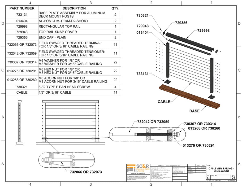 CableViewTM Aluminum | Stainless Cable Railing